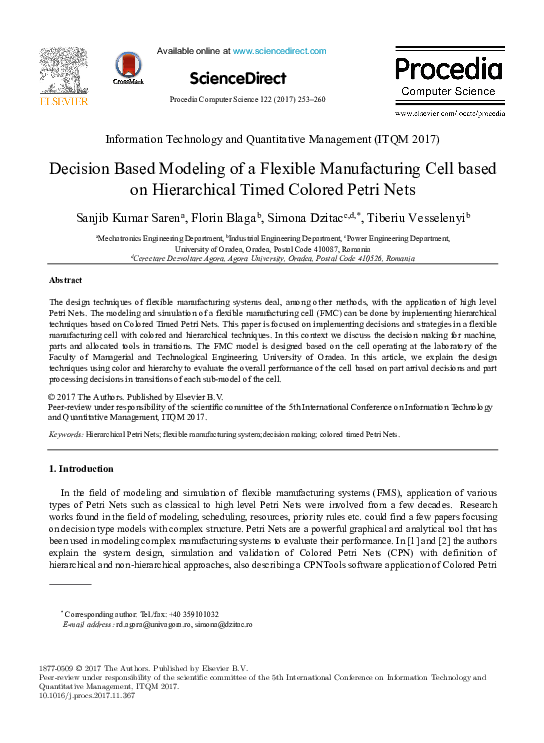 (PDF) Decision Based Modeling of a Flexible Manufacturing Cell based on Hierarchical Timed ...