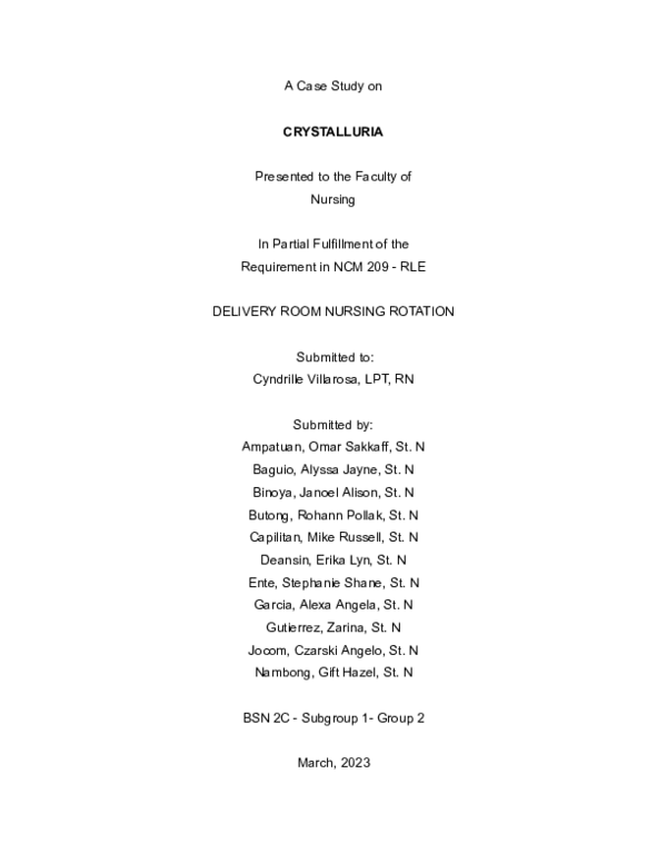 (PDF) CRYSTALLURIA CASE STUDY