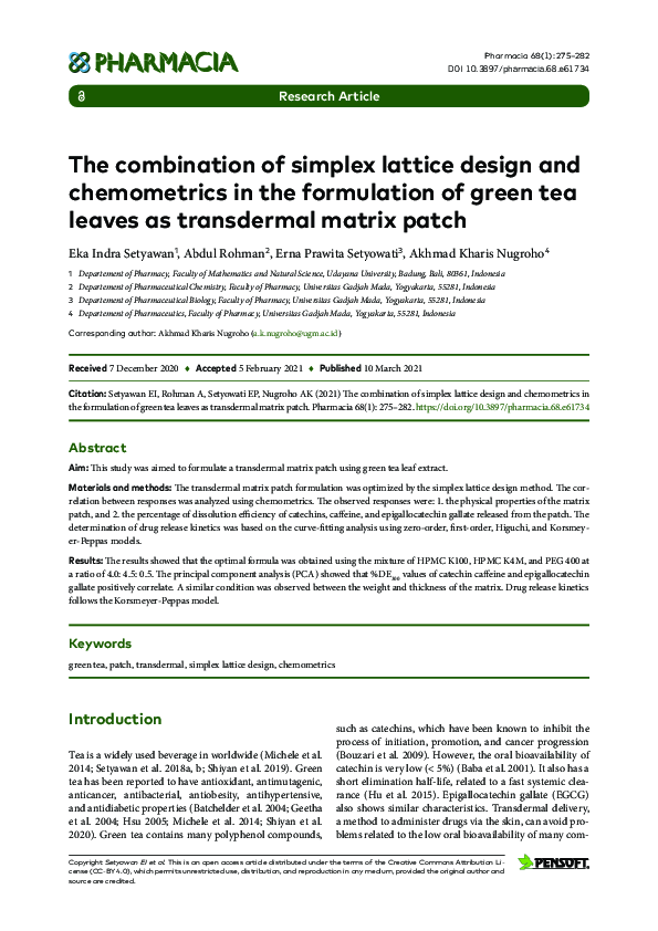 Pdf The Combination Of Simplex Lattice Design And Chemometrics In The Formulation Of Green Tea