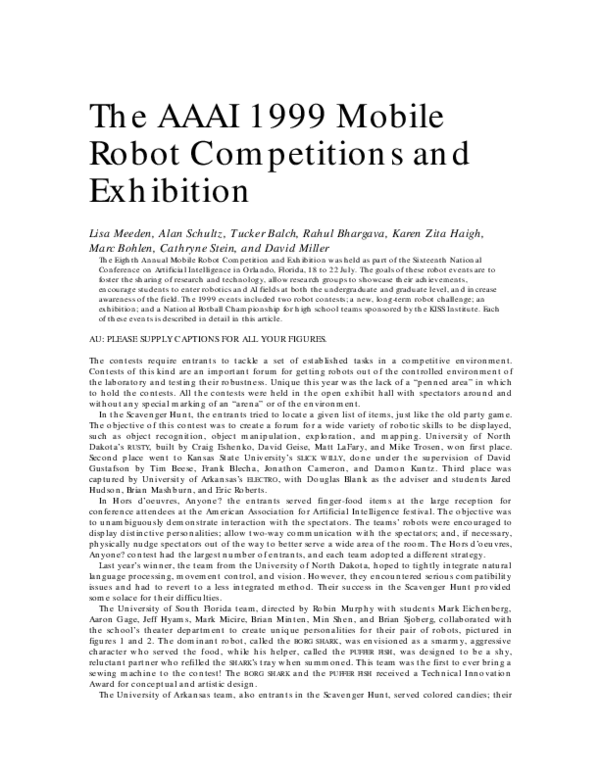 (PDF) The AAAI 1999 Mobile Robot Competitions and Exhibitions