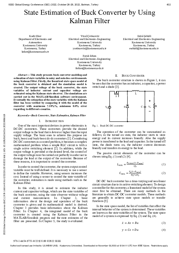 (PDF) State Estimation of Buck Converter by Using Kalman Filter