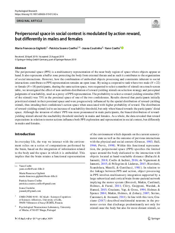 (PDF) Peripersonal space in social context is modulated by action ...