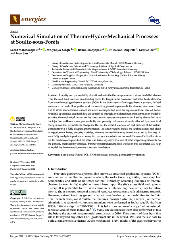 (PDF) Numerical Simulation of Thermo-Hydro-Mechanical Processes at Soultz-sous-Forêts