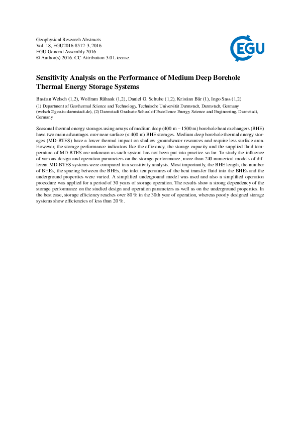 (PDF) Sensitivity Analysis on the Performance of Medium Deep Borehole Thermal Energy Storage Systems