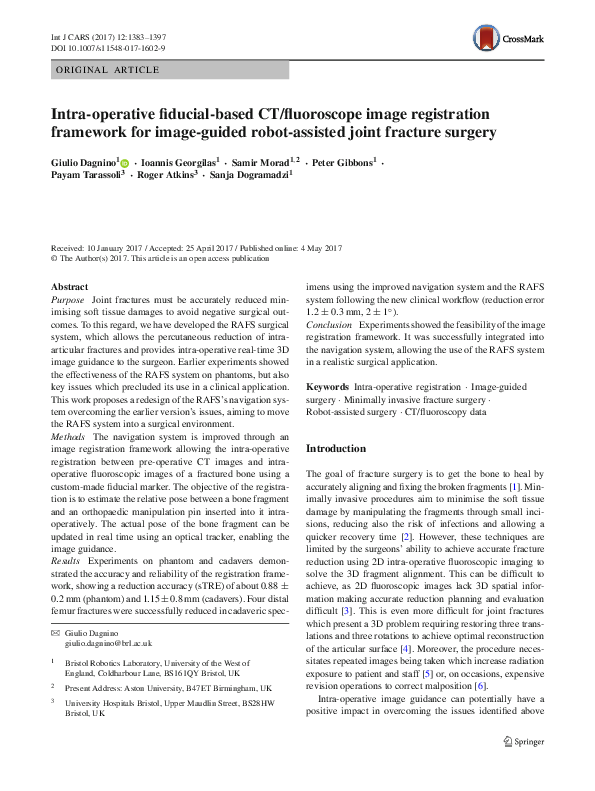 Pdf Intra Operative Fiducial Based Ct Fluoroscope Image Registration
