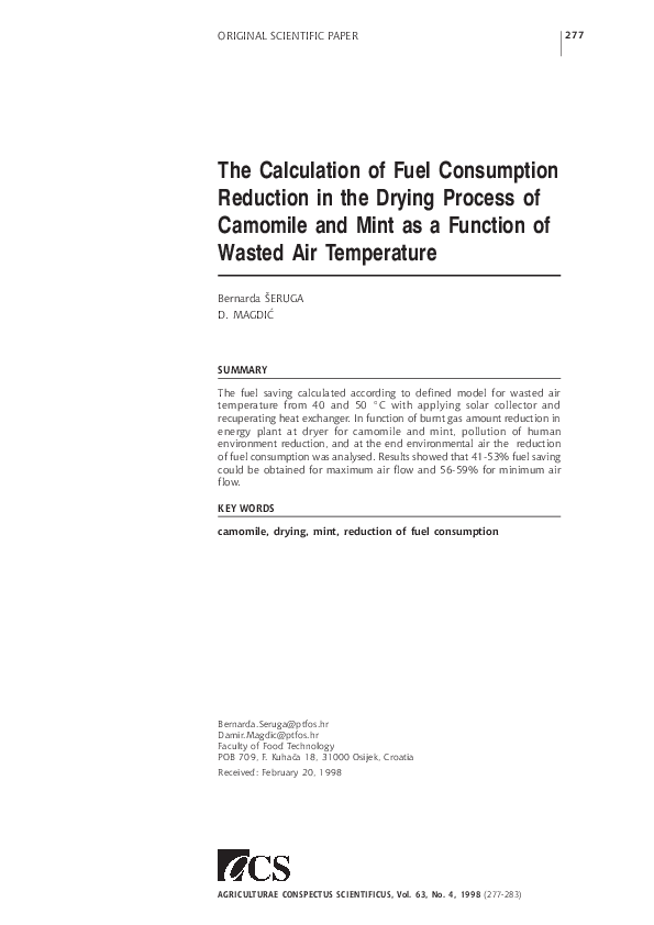 (PDF) The Calculation Of Fuel Consumption Reduction In The Drying Process As A Function Of ...