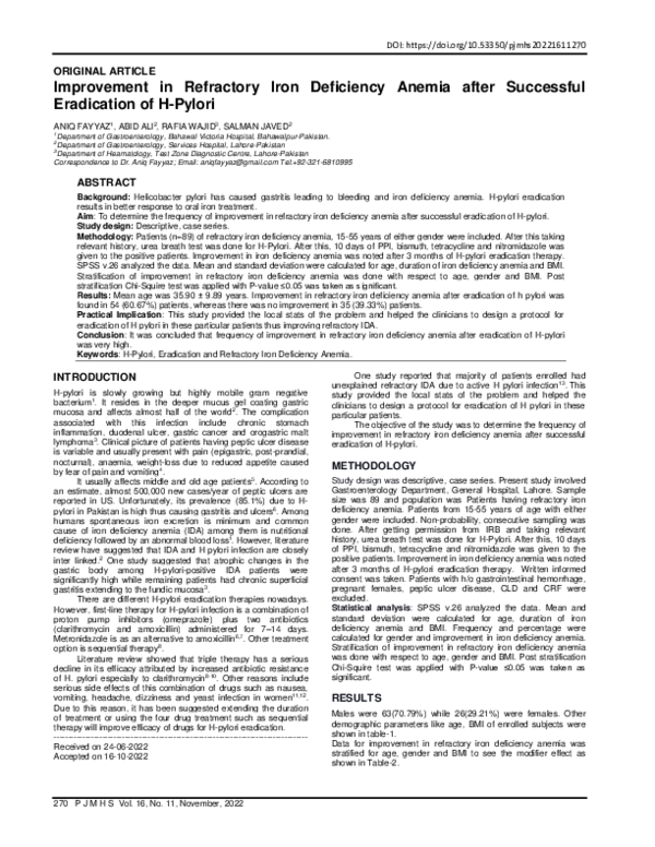 (PDF) Improvement in Refractory Iron Deficiency Anemia after Successful ...