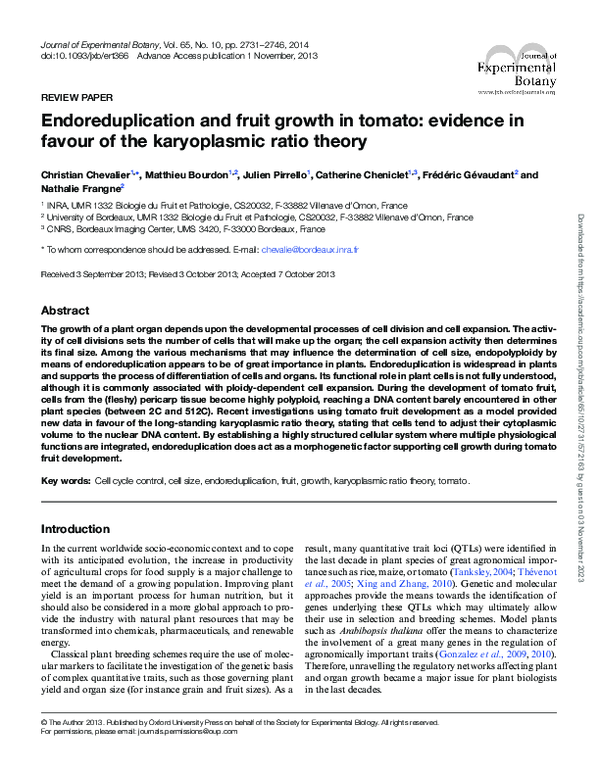 (PDF) Endoreduplication and fruit growth in tomato: evidence in favour ...