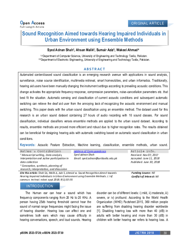(PDF) Sound Recognition Aimed towards Hearing Impaired Individuals in ...