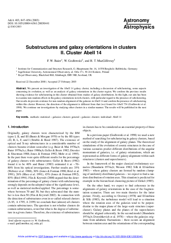 (PDF) Substructures and galaxy orientations in clusters II. Cluster ...
