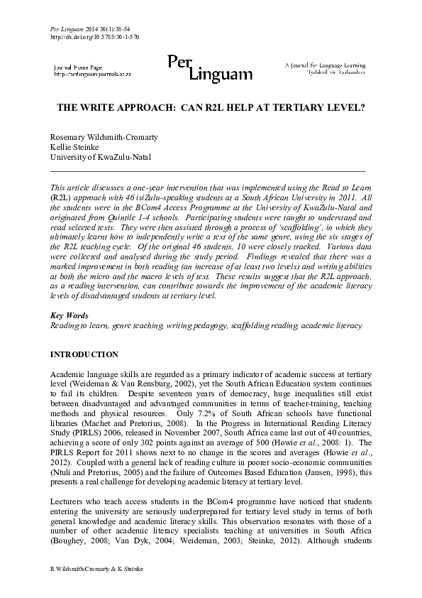 (PDF) The write approach: Can R2L help at tertiary level?