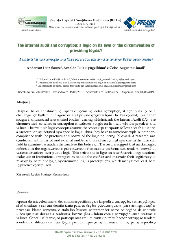 (PDF) The internal audit and corruption: a logic on its own or the ...