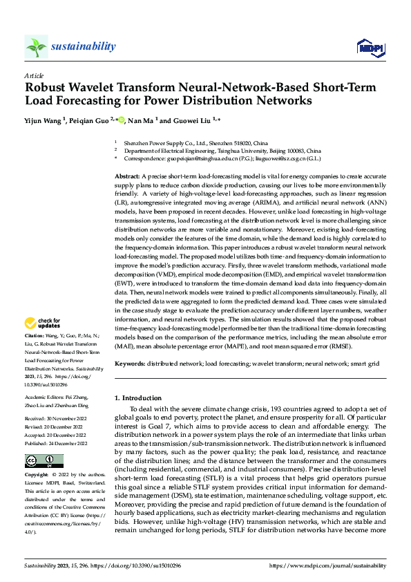 Robust Wavelet Transform Neural-Network-Based Short-Term Load Forecasting for Power Distribution ...