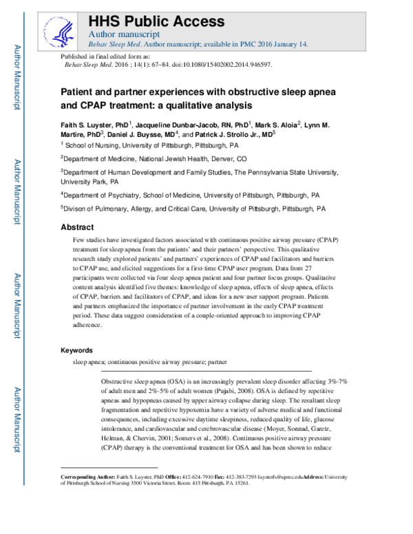 (PDF) Patient and Partner Experiences With Obstructive Sleep Apnea and ...