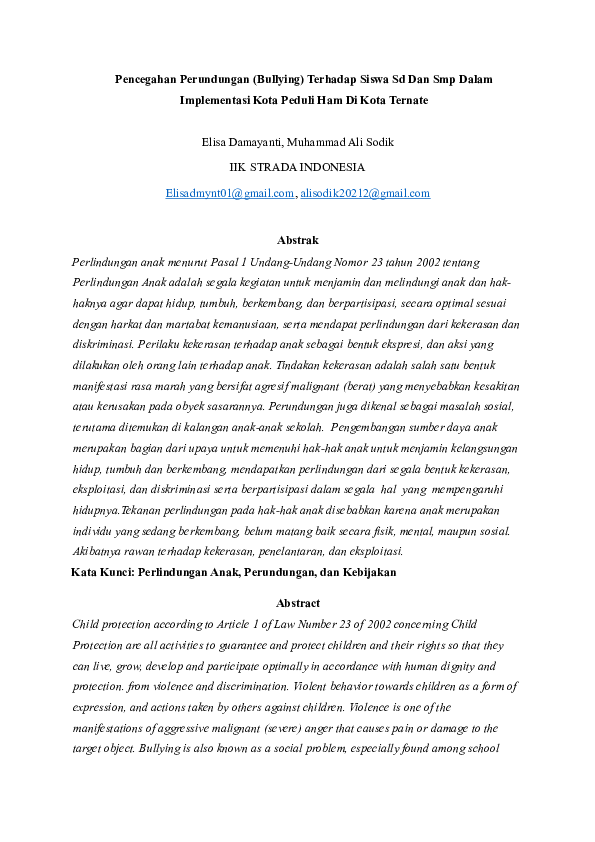 (PDF) Pencegahan Perundungan (Bullying) Terhadap Siswa Sd Dan Smp Dalam Implementasi Kota Peduli ...