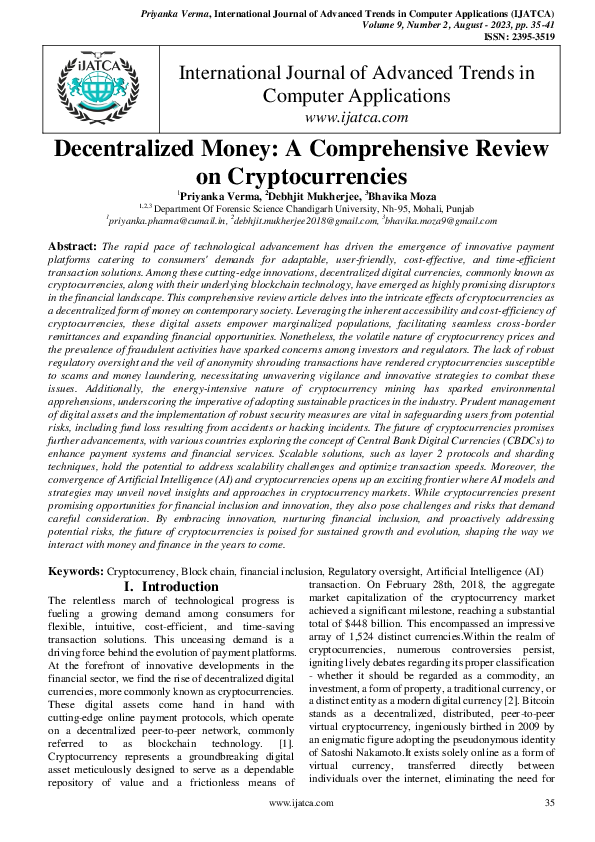 Pdf Decentralized Money A Comprehensive Review On Cryptocurrencies