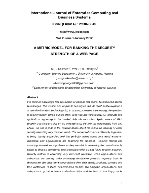 (PDF) A Metric Model for Ranking the Security Strength of a Web Page ...