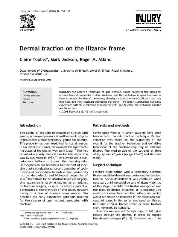 (PDF) Dermal traction on the Ilizarov frame