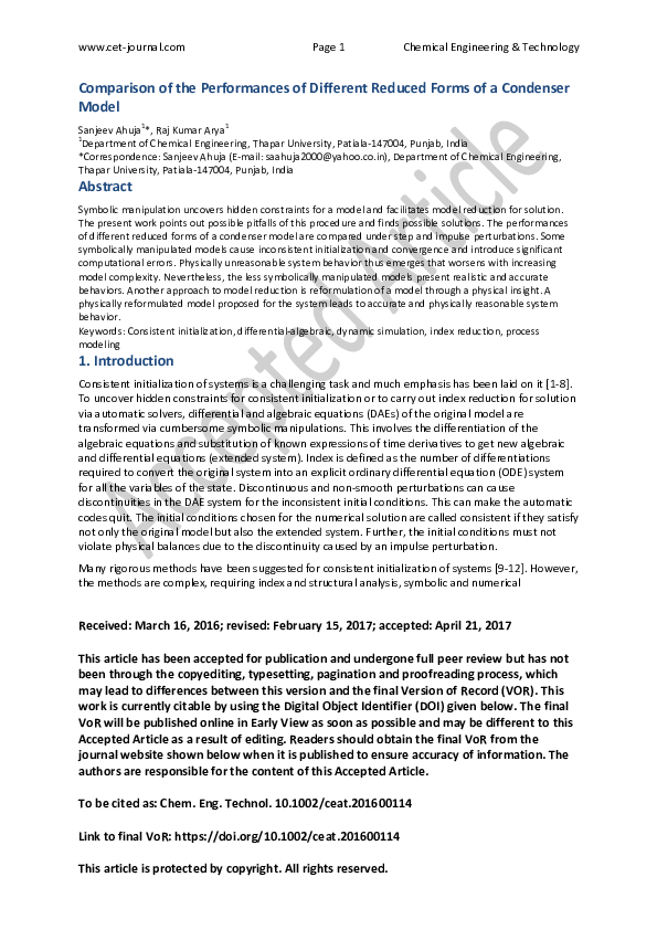 (PDF) Comparison of the Performances of Different Reduced Forms of a ...