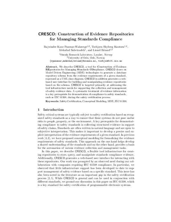 (PDF) CRESCO: Construction of Evidence Repositories for Managing ...