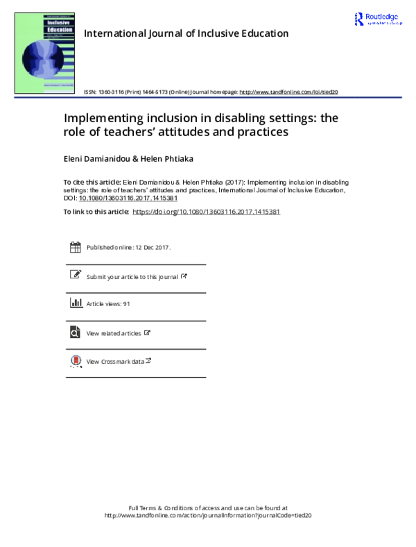 (PDF) Implementing inclusion in disabling settings: the role of teachers’ attitudes and practices