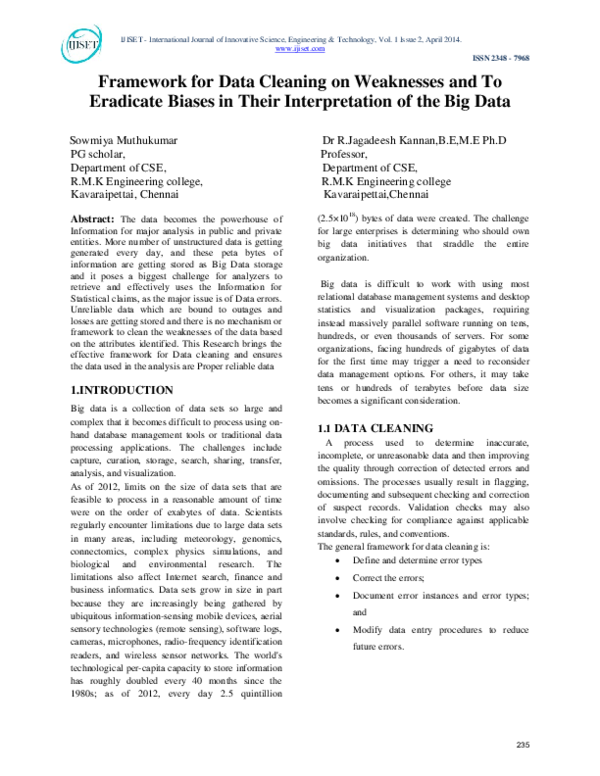 (PDF) Framework for Data Cleaning on Weaknesses and To Eradicate Biases ...