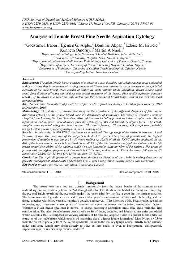 (PDF) Analysis of Female Breast Fine Needle Aspiration Cytology ...
