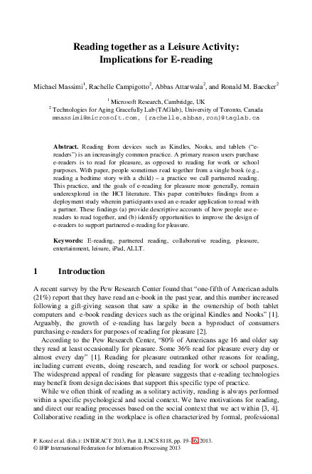 (PDF) Reading together as a Leisure Activity: Implications for E-reading