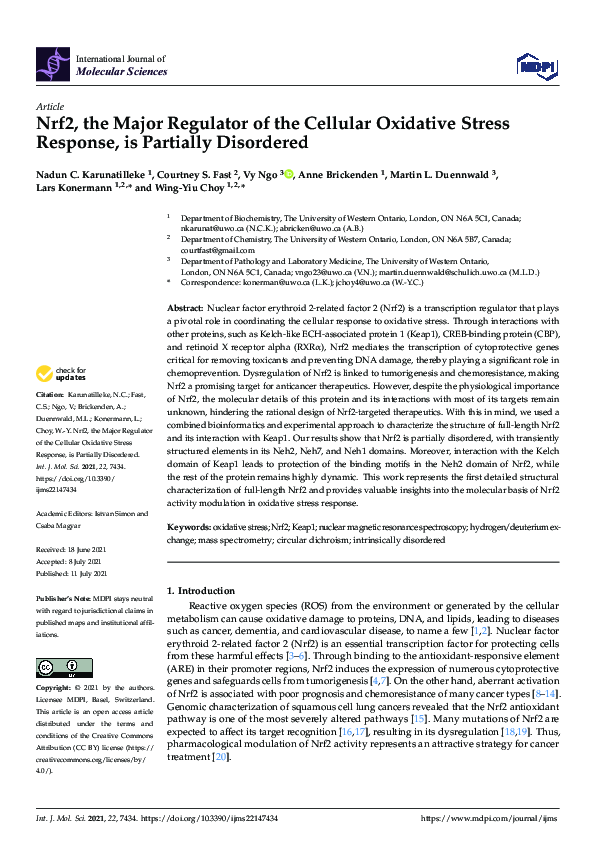 Pdf Nrf2 The Major Regulator Of The Cellular Oxidative Stress