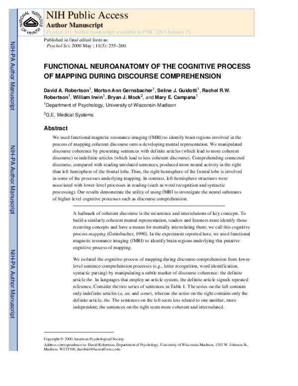 (PDF) Functional Neuroanatomy of the Cognitive Process of Mapping During Discourse Comprehension
