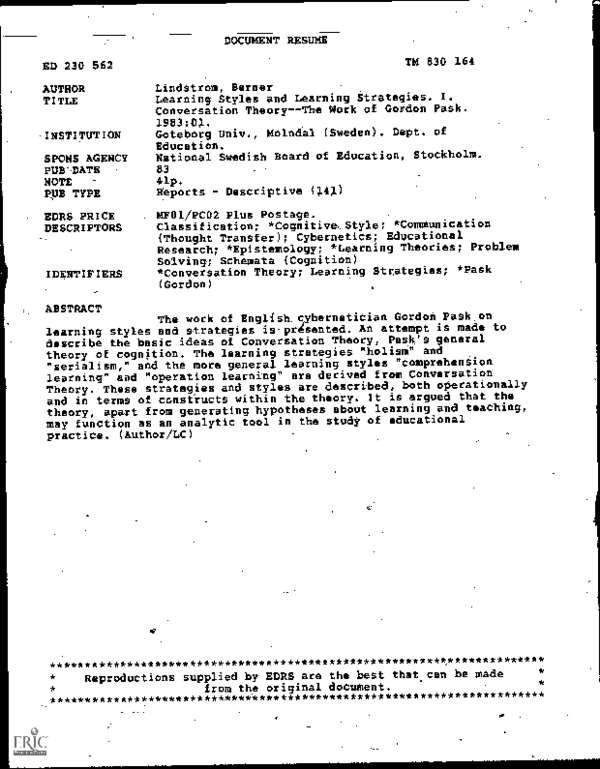 (PDF) Learning Styles and Learning Strategies. I. Conversation Theory ...