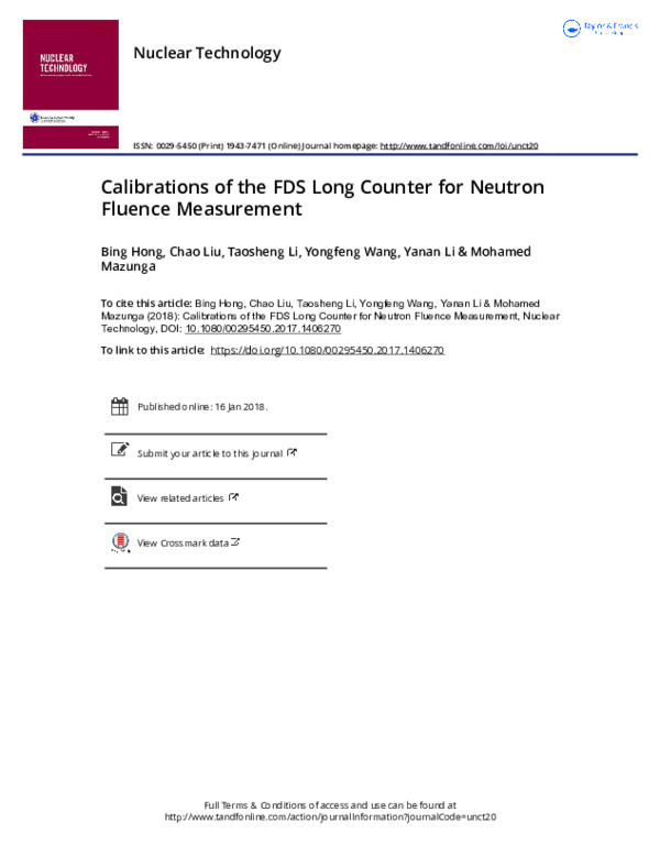 (PDF) Calibrations of the FDS Long Counter for Neutron Fluence Measurement