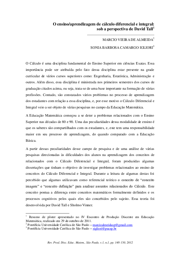 (PDF) O ensino/aprendizagem de cálculo diferencial e integral: sob a ...