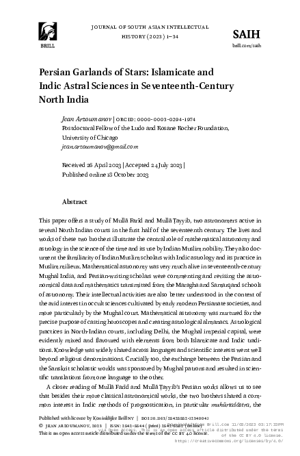 (PDF) Persian Garlands of Stars: Islamicate and Indic Astral Sciences ...