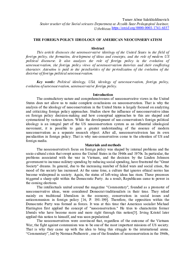 (PDF) Evolution of Foreign Policy Ideology of American Neoconservatism