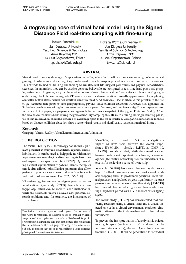 (PDF) Autograsping Pose of Virtual Hand Model Using the Signed Distance ...