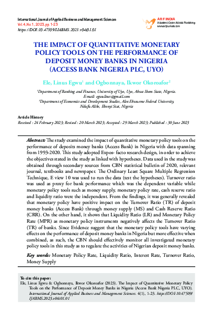 (PDF) THE IMPACT OF QUANTITATIVE MONETARY POLICY TOOLS ON THE PERFORMANCE OF DEPOSIT MONEY BANKS ...