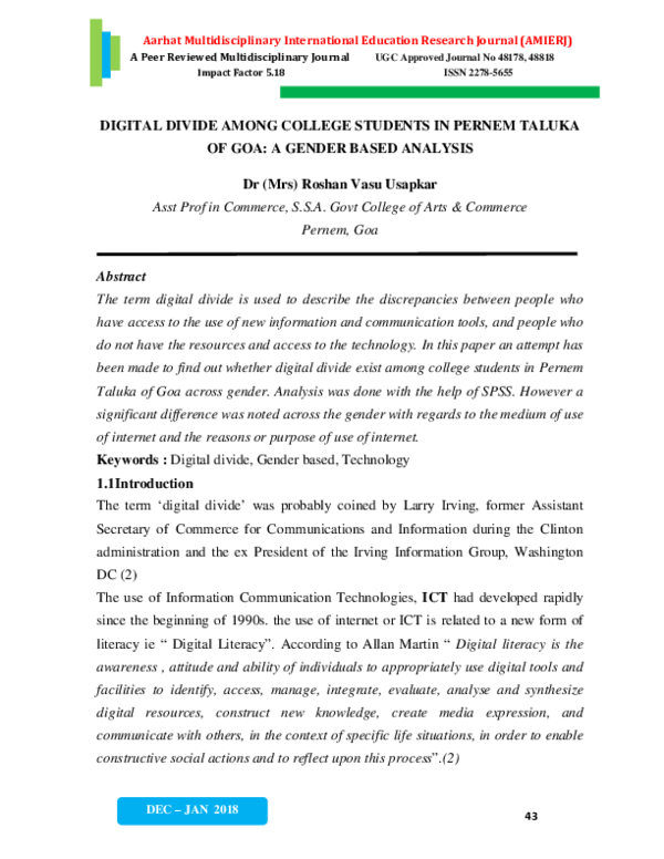 (PDF) Digital Divide Among College Students in Pernem Taluka of Goa: A ...