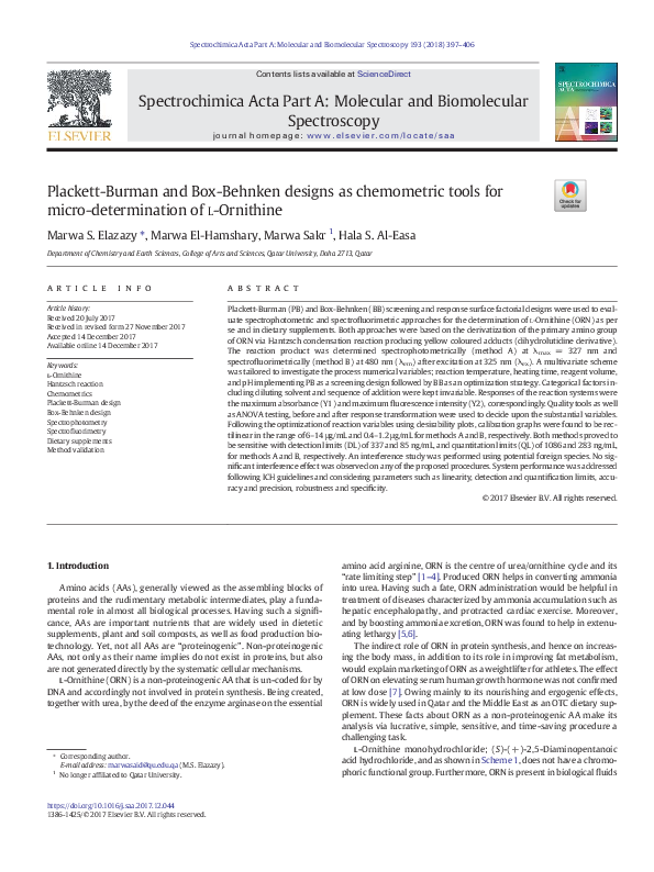 (PDF) Plackett-Burman and Box-Behnken designs as chemometric tools for ...