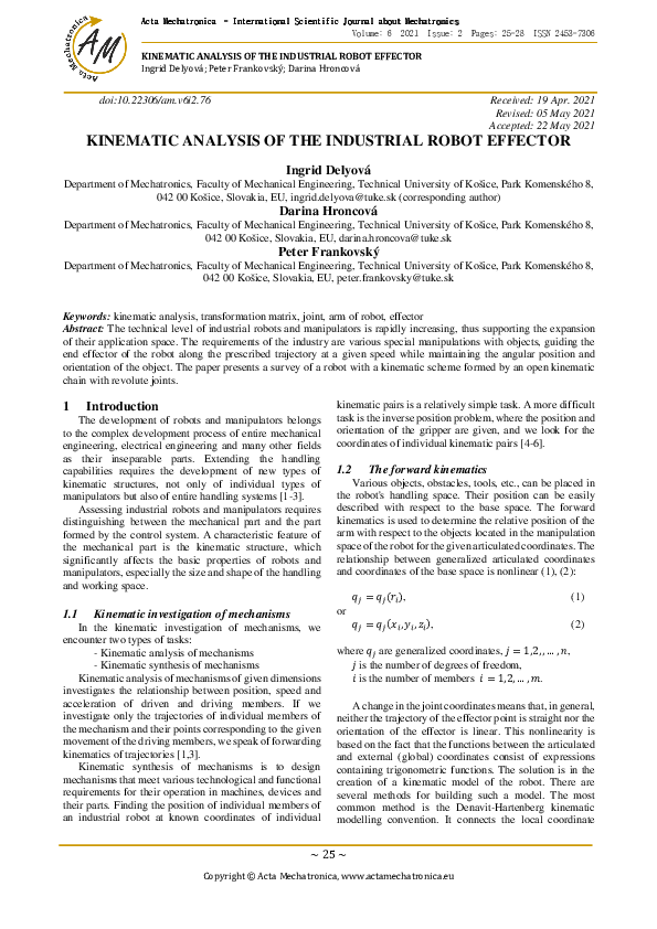 (PDF) Kinematic Analysis of the Industrial Robot Effector