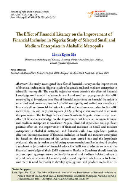 (PDF) The Effect of Financial Literacy on the Improvement of Financial Inclusion in Nigeria ...