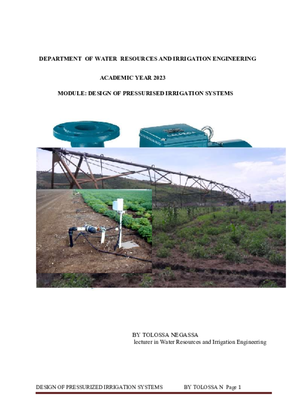 (PDF) LECTURER NOTES OF DESIGN OF PRESSURIZED IRRIGATION SYSTEM ...