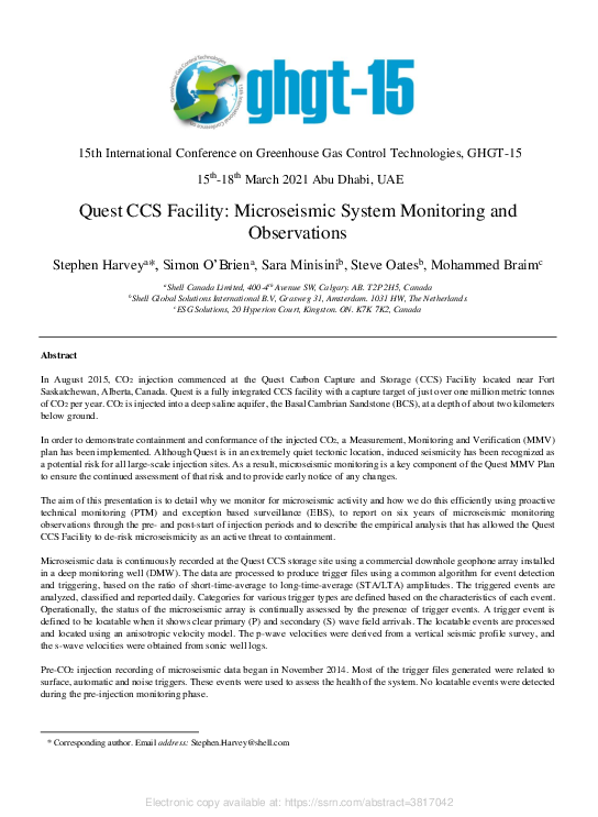 (PDF) Quest CCS Facility Microseismic System Monitoring and Observations