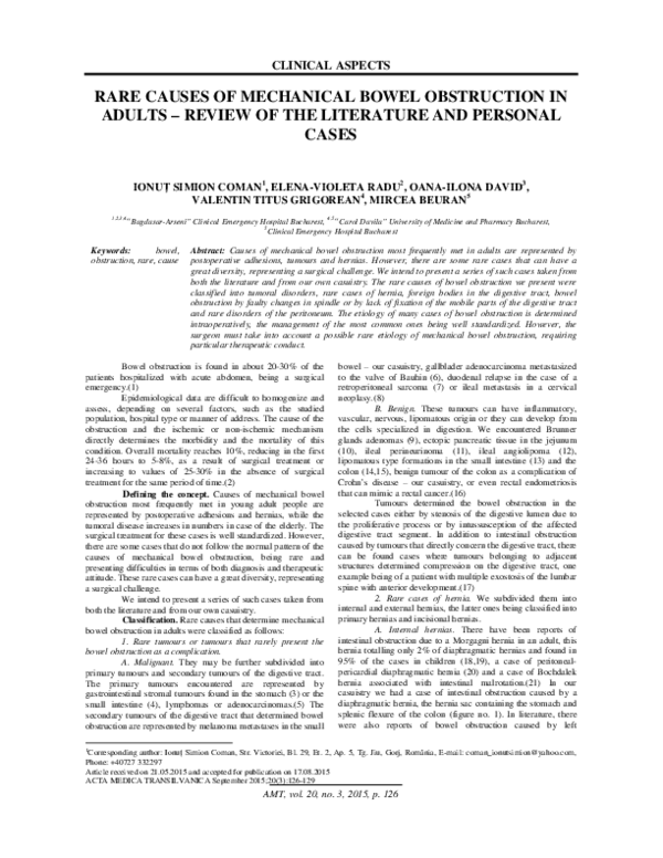 (PDF) Rare Causes of Mechanical Bowel Obstruction in Adults-Review of ...