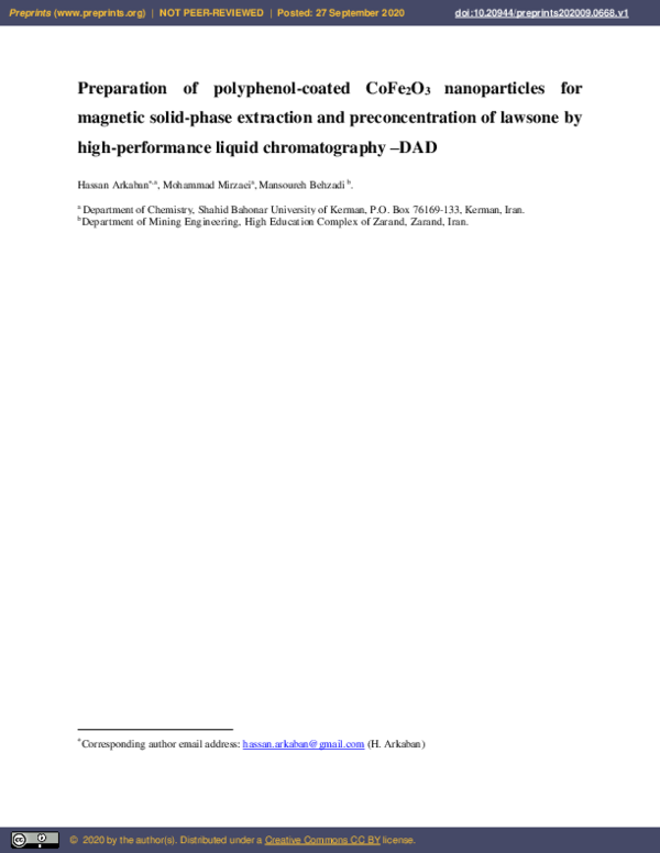 (PDF) Polyphenol-Coated CoFe2O3 Nanoparticles for Lawsone Extraction