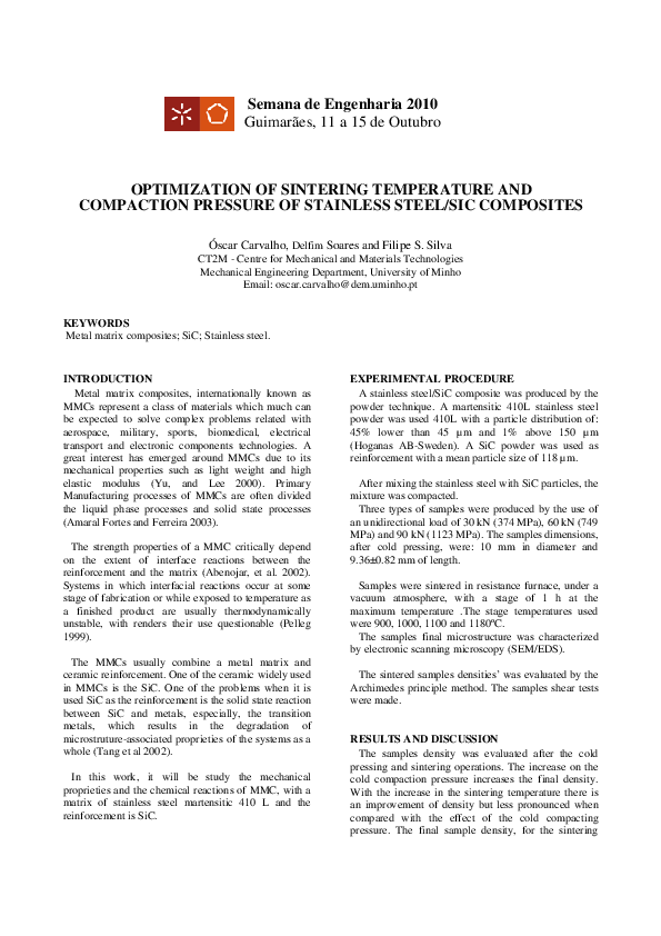 Pdf Optimization Of Sintering Temperature And Compaction Pressure Of