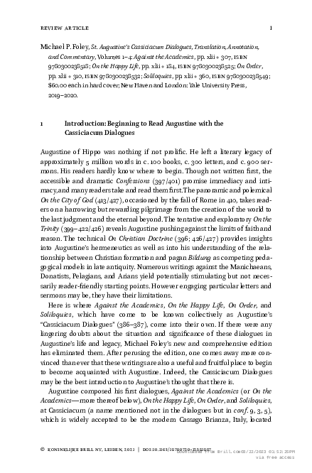 (PDF) St. Augustine’s Cassiciacum Dialogues, Translation, Annotation ...
