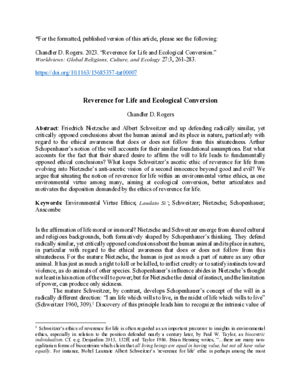 (PDF) Reverence for Life and Ecological Conversion