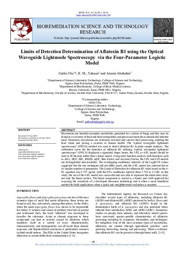(PDF) Limits of Detection Determination of Aflatoxin B1 using the Optical Waveguide Lightmode ...