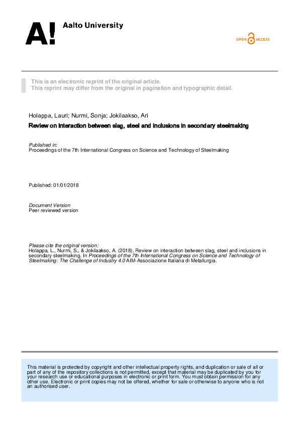 (PDF) Review on interaction between slag, steel and inclusions in ...